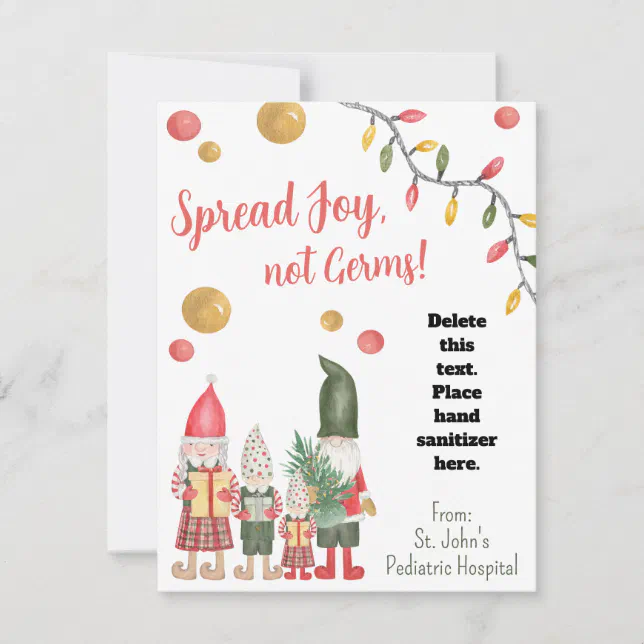 Spread Joy Not Germs Elf Hand Sanitizer Gift Card | Zazzle