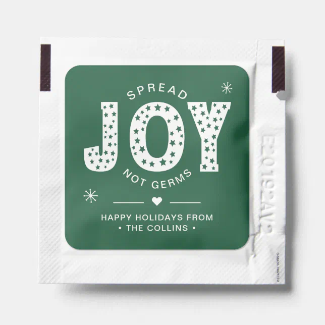 Spread Joy Not Germs Green Typography Christmas Hand Sanitizer Packet ...