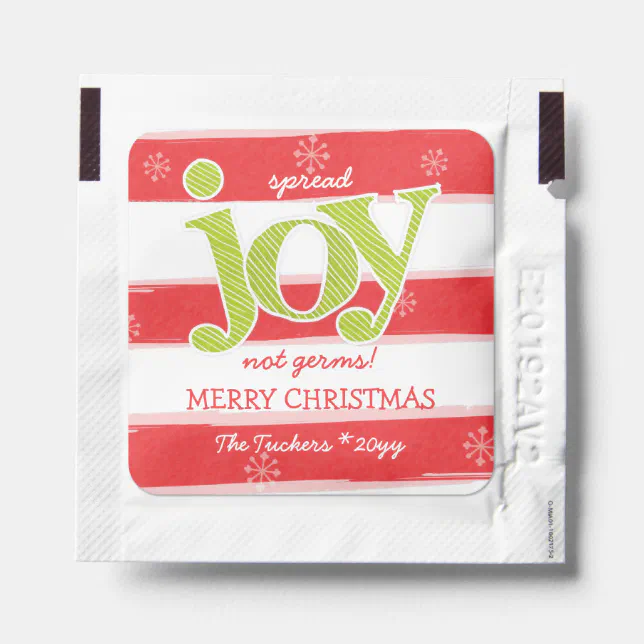 Spread JOY Not Germs Red Green Cute Christmas Hand Sanitizer Packet ...