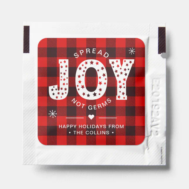 Spread Joy Not Germs Red Plaid Merry Christmas Hand Sanitizer Packet ...
