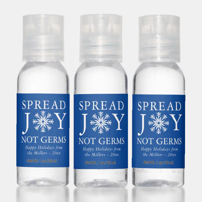 Spread Joy Not Germs Snowflake Blue Happy Holidays Hand Sanitizer | Zazzle