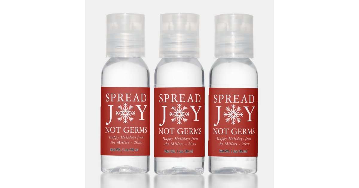 Spread Joy Not Germs Snowflake Red Happy Holidays Hand Sanitizer | Zazzle