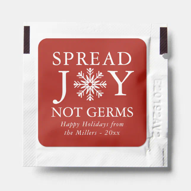 Spread Joy Not Germs Snowflake Red Happy Holidays Hand Sanitizer Packet ...