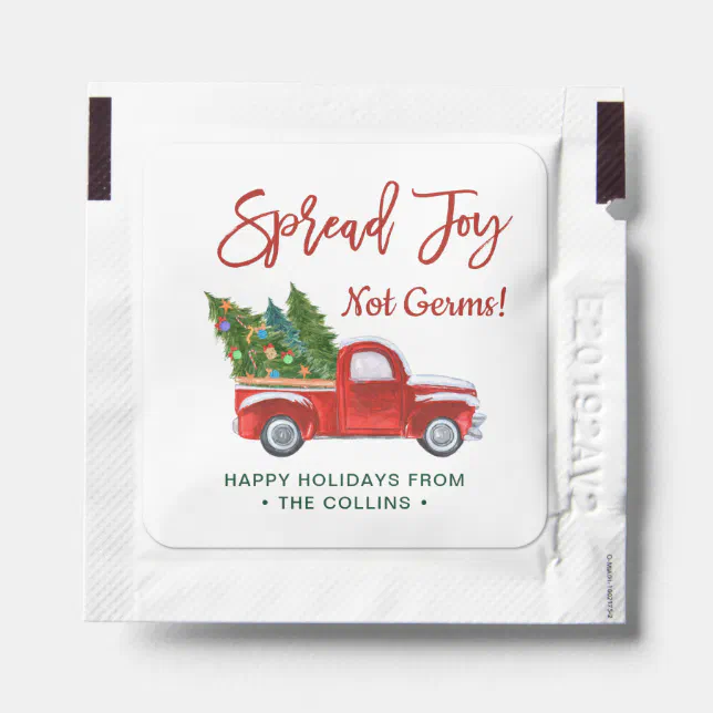 Spread Joy Not Germs Vintage Red Christmas Truck Hand Sanitizer Packet ...