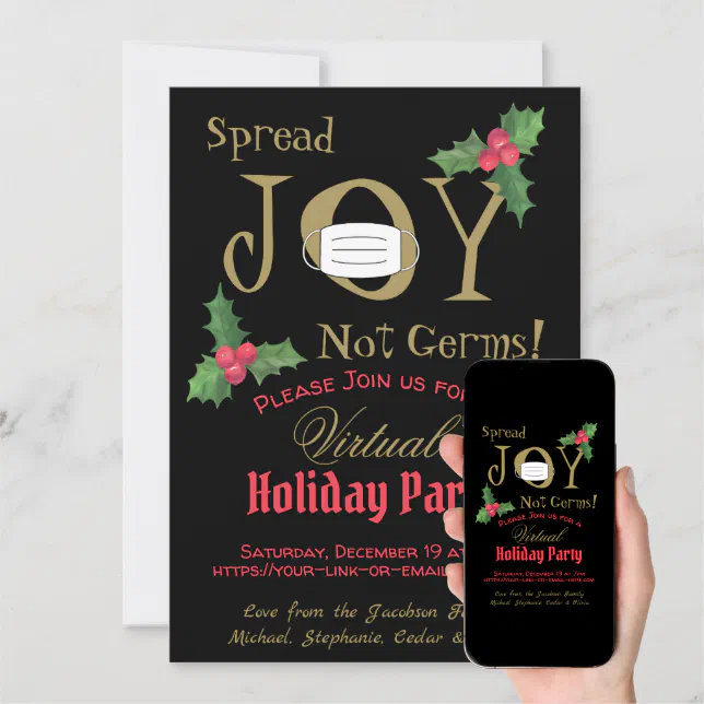 Spread Joy Not Germs Virtual Holiday Party Invitation | Zazzle