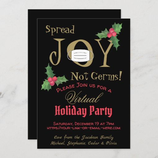 Spread Joy Not Germs Virtual Holiday Party Invitation | Zazzle