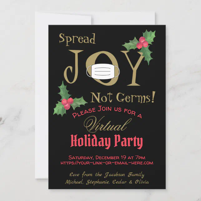 Spread Joy Not Germs Virtual Holiday Party Invitation | Zazzle