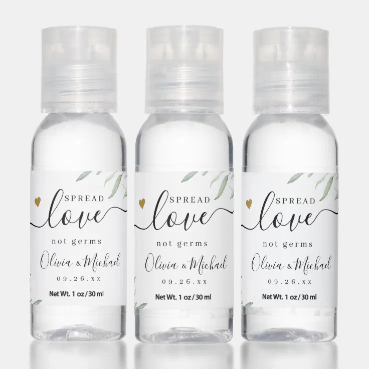 Spread Love Not Germ Greenery Wedding Favor Hand Hand Sanitizer | Zazzle