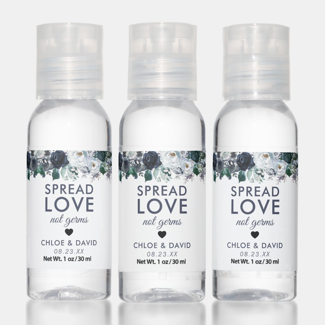 Spread Love Not Germs Blue Floral Hand Sanitizer | Zazzle
