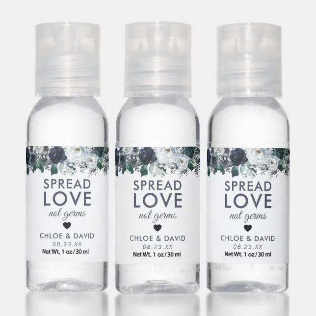 Spread Love Not Germs Blue Floral Hand Sanitizer | Zazzle
