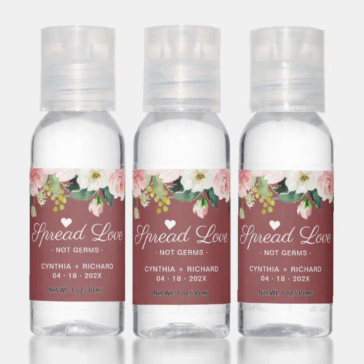 Spread Love Not Germs Cinnamon Rose Blush Floral Hand Sanitizer | Zazzle