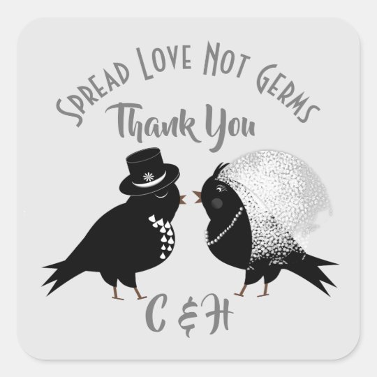 Spread Love Not Germs Cute Love Birds Wedding Square Sticker | Zazzle.com