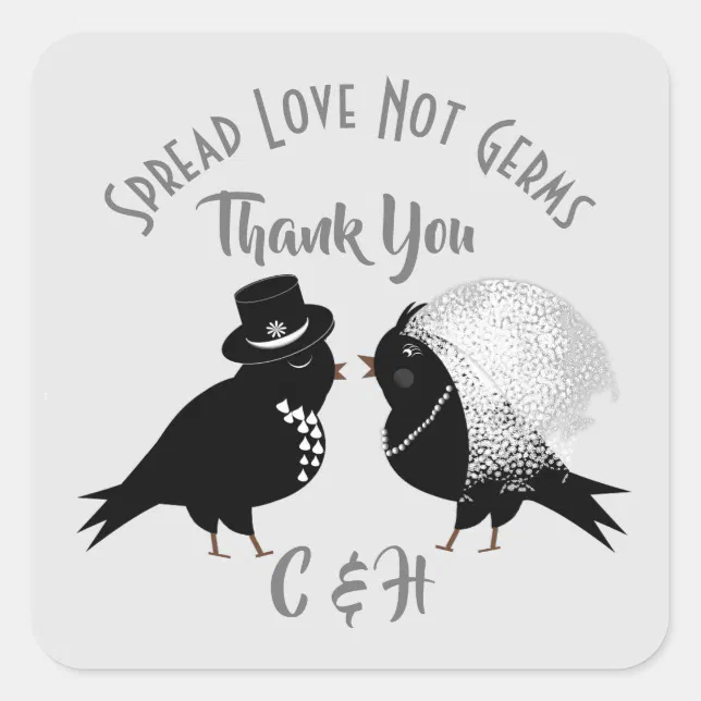 Spread Love Not Germs Cute Love Birds Wedding Square Sticker | Zazzle