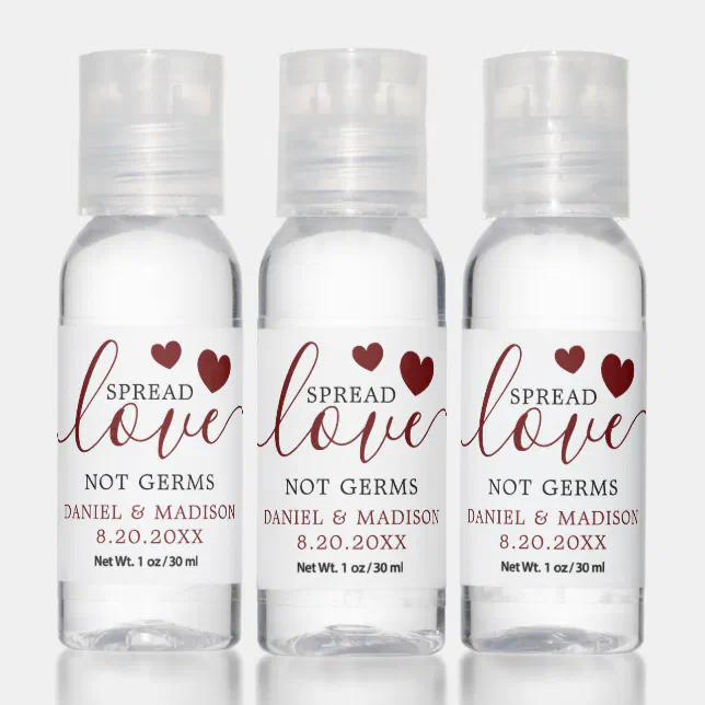 Spread Love Not Germs Cute Wedding Favor Hand Sanitizer | Zazzle
