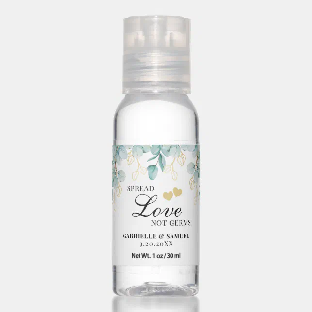 Spread Love Not Germs Eucalyptus Wedding Favor Hand Sanitizer | Zazzle
