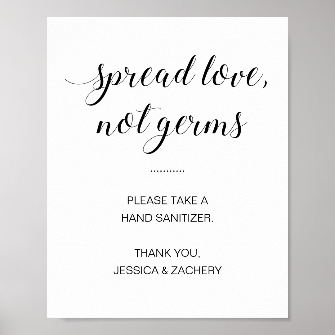 Spread Love Not Germs Hand Sanitizer Wedding Poster | Zazzle