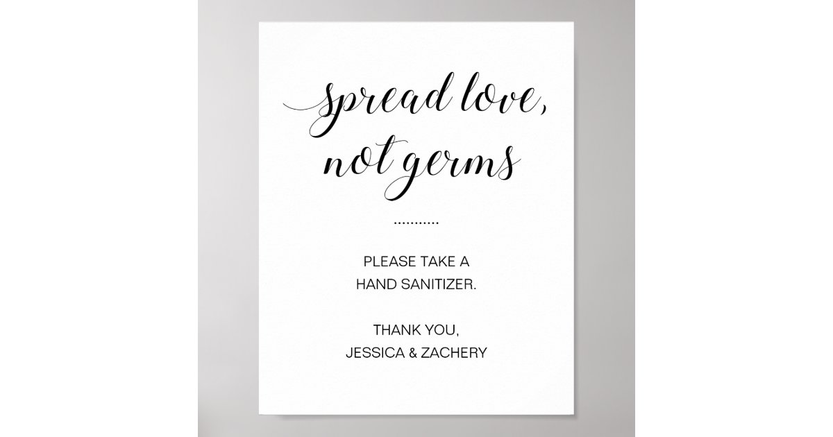 Spread Love Not Germs Hand Sanitizer Wedding Poster | Zazzle