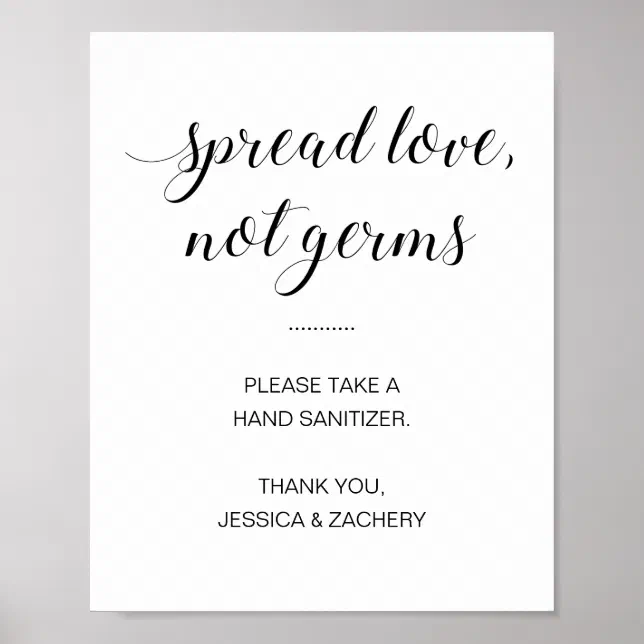 Spread Love Not Germs Hand Sanitizer Wedding Poster | Zazzle