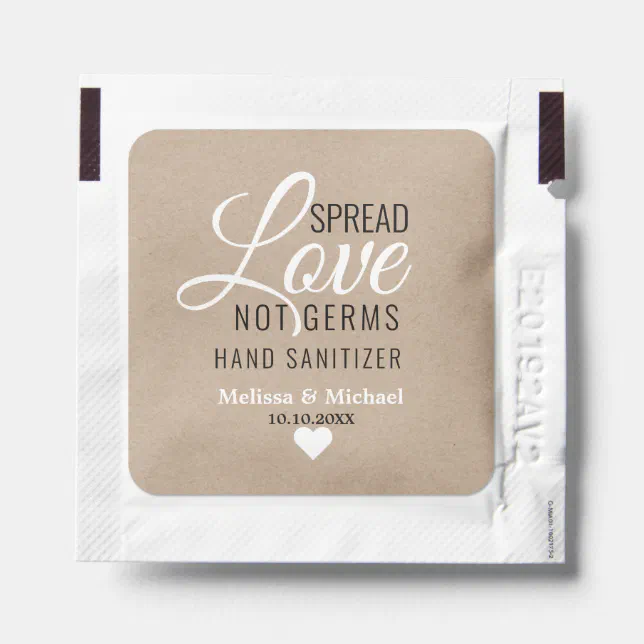 Spread Love Not Germs Kraft Paper Wedding Favor Hand Sanitizer Packet ...