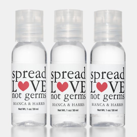 Spread Love Not Germs Red Heart Wedding Favor Hand Sanitizer | Zazzle.com