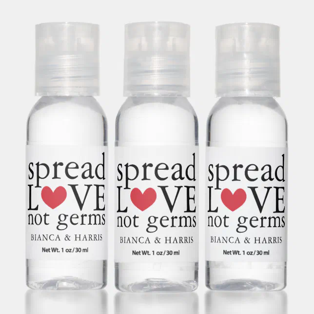 Spread Love Not Germs Red Heart Wedding Favor Hand Sanitizer | Zazzle
