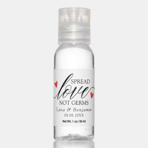 Spread Love Not Germs Red Hearts Wedding Favor Hand Sanitizer | Zazzle