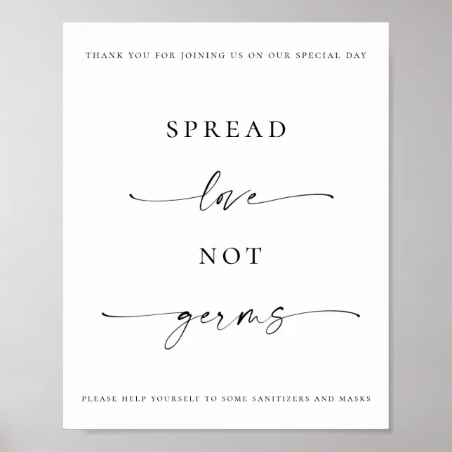 Spread Love Not Germs Sanitizer Station Wedding Poster | Zazzle