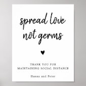 Spread Love not germs social distance sign | Zazzle