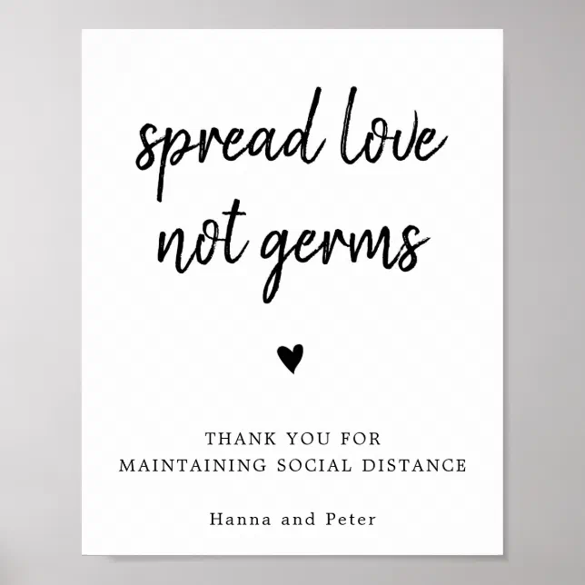 Spread Love not germs social distance sign | Zazzle