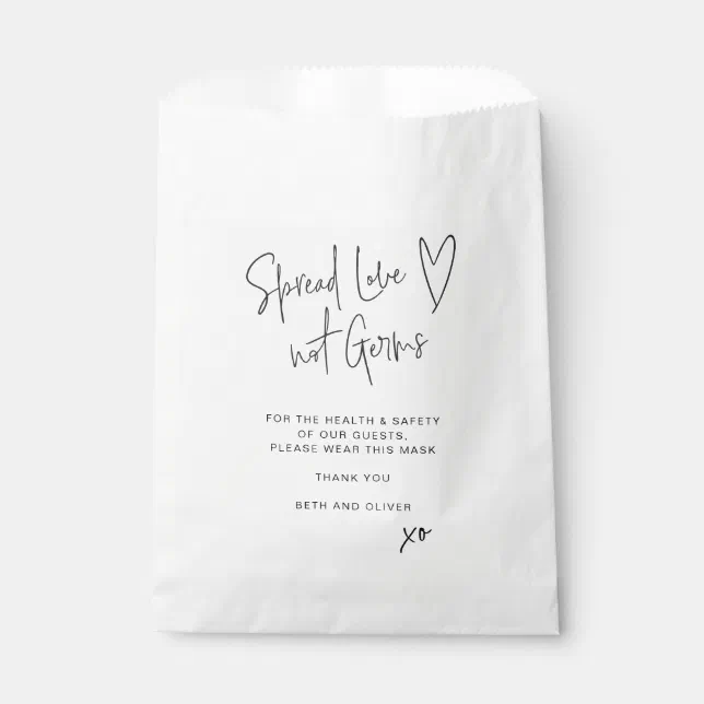 Spread Love Not Germs Wedding Guest Face Mask Favor Bag | Zazzle