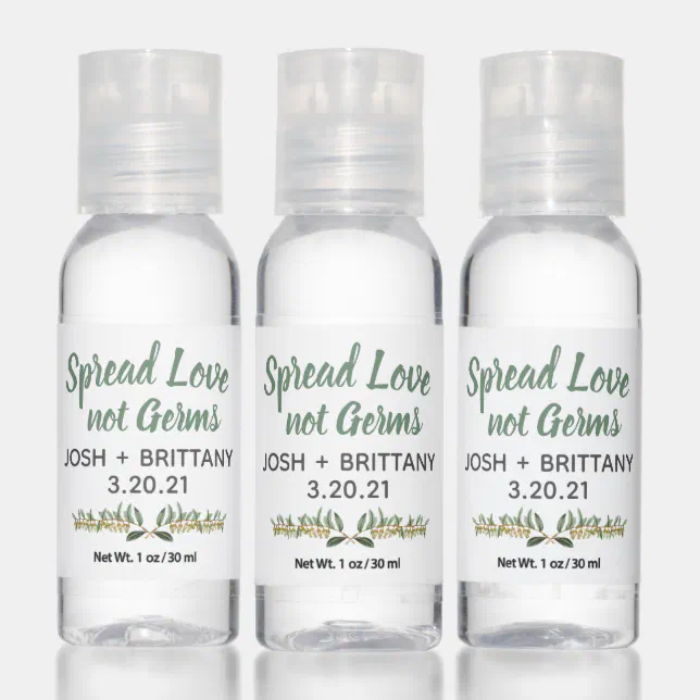 Spread Love Not Germs Wedding Hand Sanitizer | Zazzle