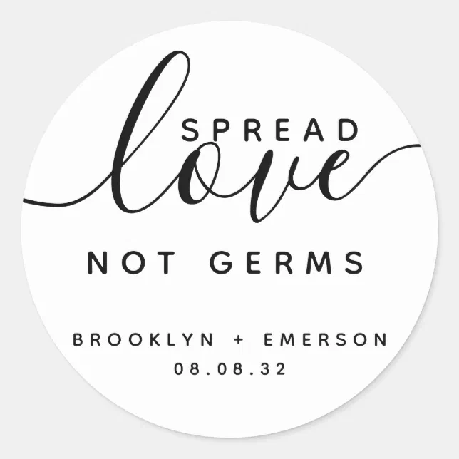 Spread Love Not Germs Wedding Hand Sanitizer Classic Round Sticker | Zazzle