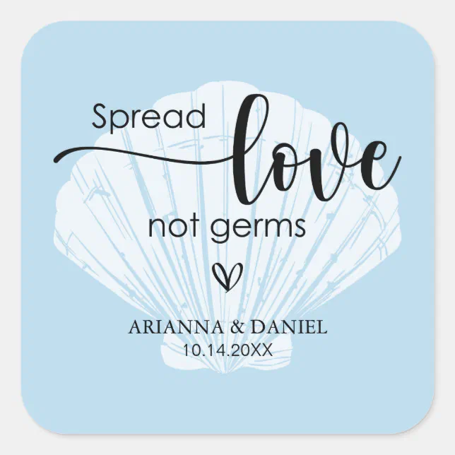 Spread Love Not Germs Wedding Hand Sanitizer Square Sticker | Zazzle