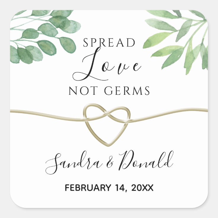 Spread Love Not Germs Wedding Square Sticker | Zazzle