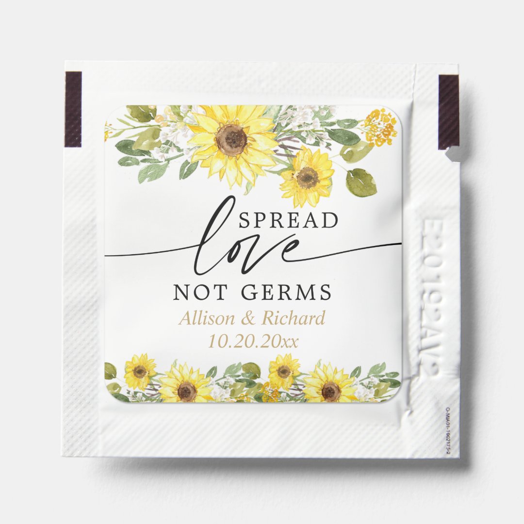 Spread love not germs yellow greenery sunflower hand sanitizer packet ...