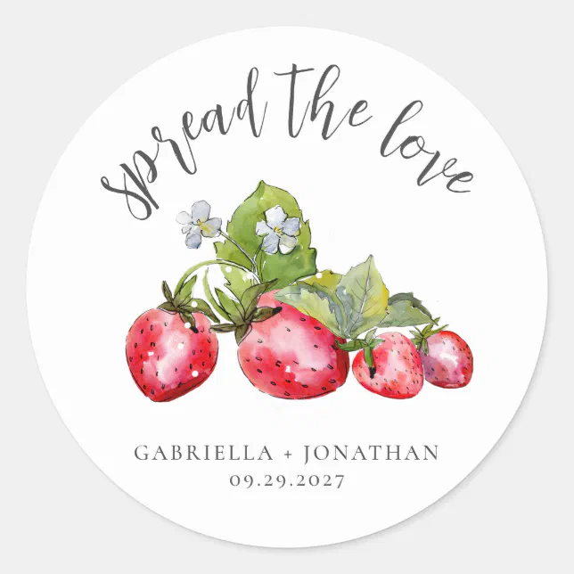Spread The Love Strawberry Jam Wedding Favor Classic Round Sticker | Zazzle