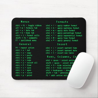 Spreadsheet Office Keyboard Shortcut Code Mouse Pad | Zazzle
