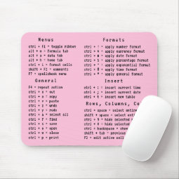 Spreadsheet Office Keyboard Shortcut Pink Mouse Pad | Zazzle