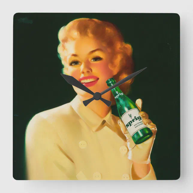 Sprig Soda ad illustration Pin Up Art Square Wall Clock | Zazzle
