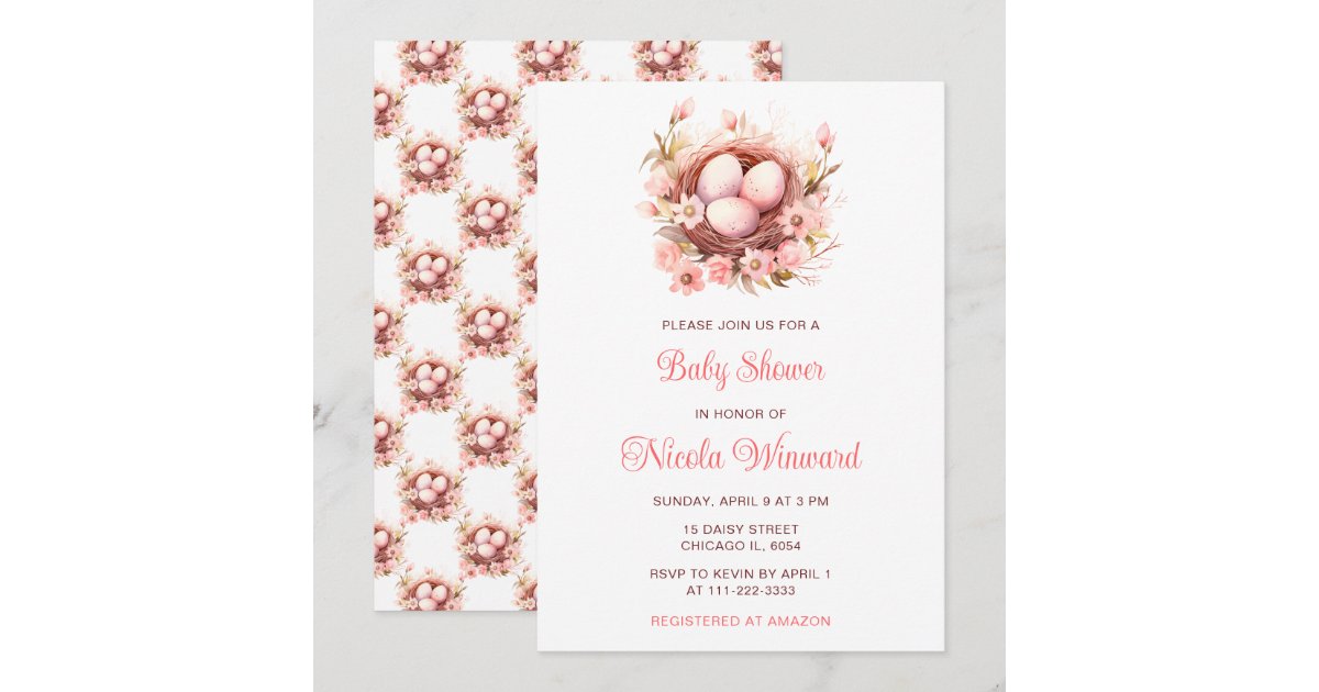Spring Birds Nest Baby Shower Invitation | Zazzle