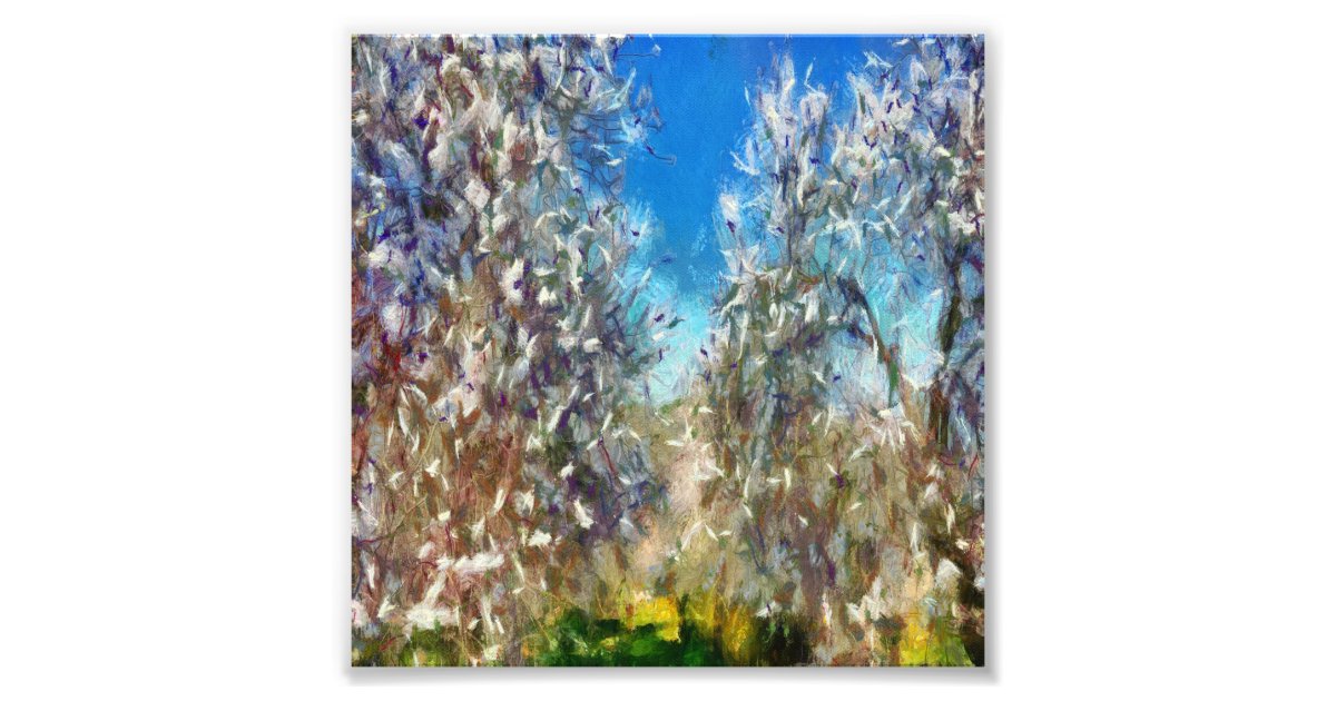 Spring Blossom Almond Tree Pointillism Artwork Photo Print | Zazzle