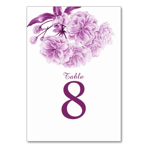 Spring blossom purple mauve wedding table numbers | Zazzle