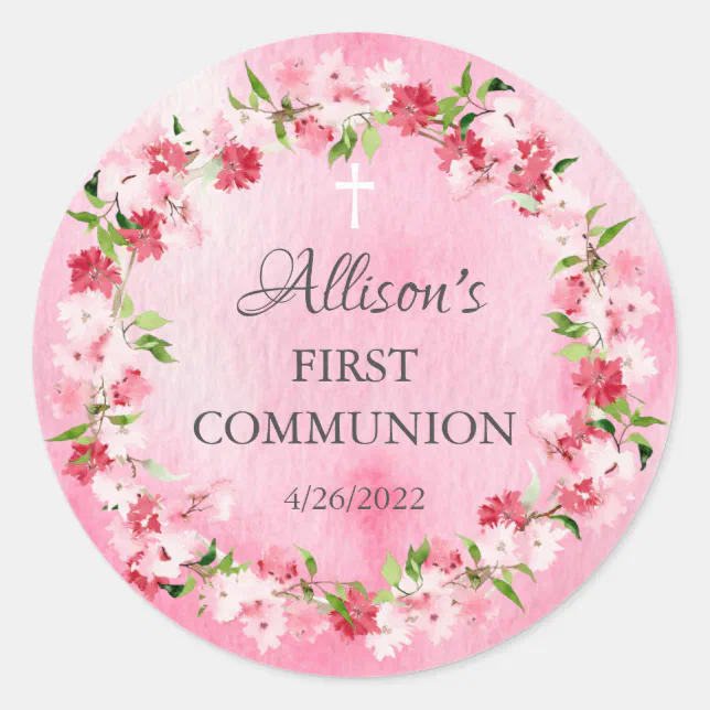Spring Blossoms Floral Communion Classic Round Sti Classic Round ...