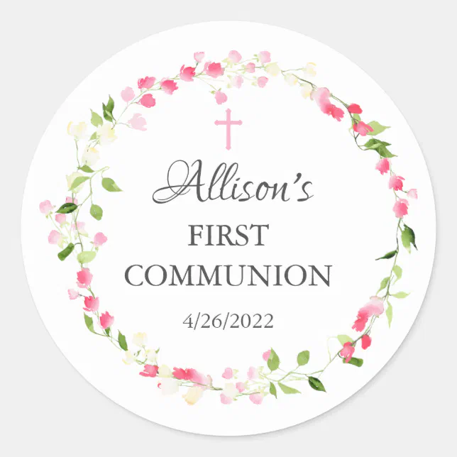 Spring Blossoms Floral Communion Classic Round Sticker | Zazzle