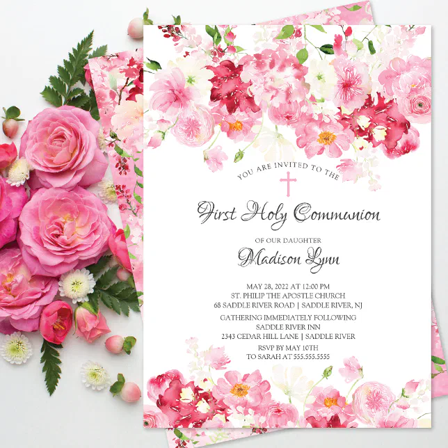 Spring Blossoms Floral Communion Invitation | Zazzle