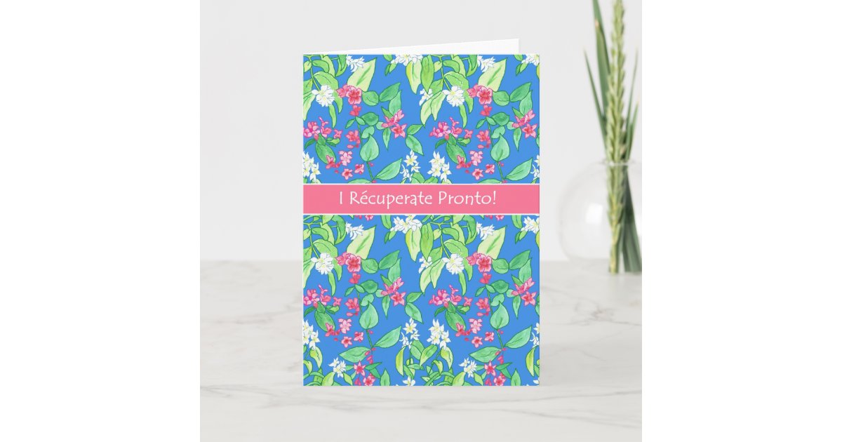 Spring Blossoms on Blue Spanish Language Get Well Card | Zazzle