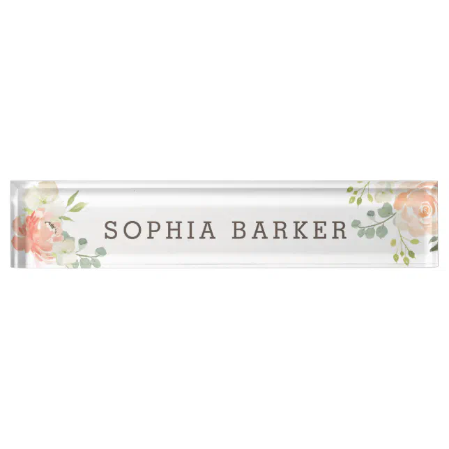 Spring Blush and Peach Watercolor Florals Office Nameplate | Zazzle