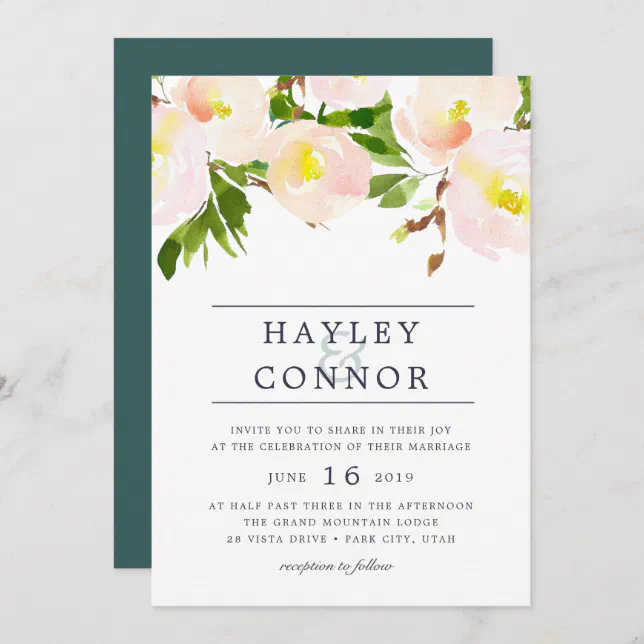 Spring Blush Watercolor Floral Wedding Invitation | Zazzle