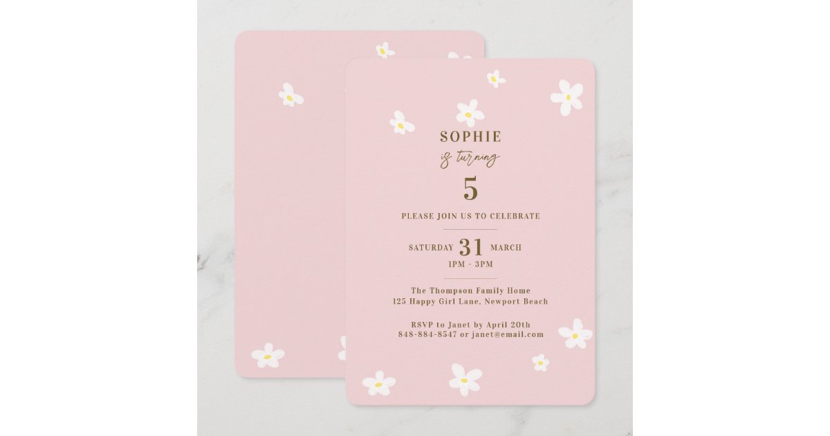 Spring Blush White Daisies Girl Birthday Party Invitation | Zazzle