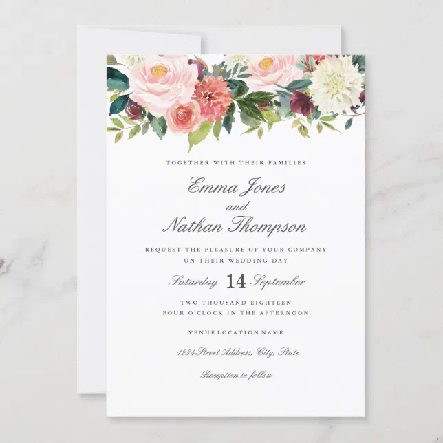 Spring Botanical Watercolor Floral Wedding Invitation | Zazzle